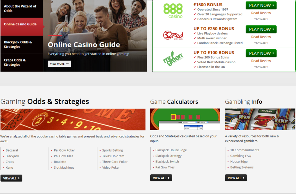 Wizard of Odds Website Games and Casino Services